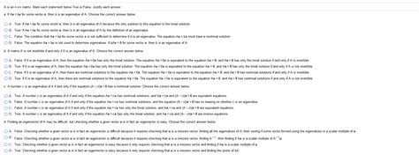 solved a is an nxn matrix mark each statement below true or
