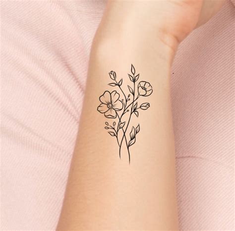 Wildflower Temporary Tattoo Floral Tattoo Small Tattoo Simple