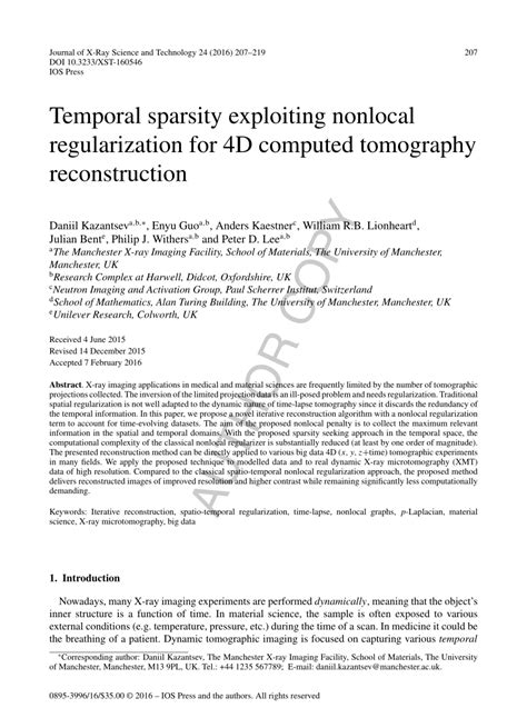 pdf temporal sparsity exploiting nonlocal regularization for 4d computed tomography reconstruction