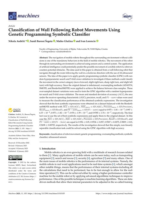pdf classification of wall following robot movements using genetic programming symbolic classifier