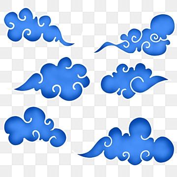 Awan Biru Dalam Gaya Cina Biru Awan Awan Jepang PNG Transparan