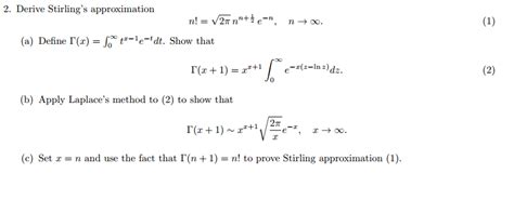 derive stirling s approximation n squareroot 2 pi