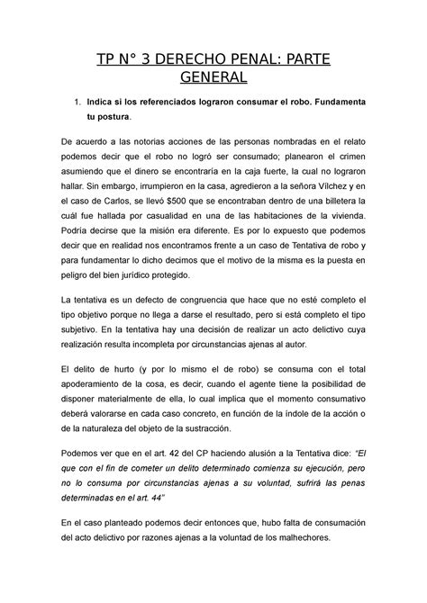 TP3 De Penal Guia Para Tu Trabajo Practico TP N 3 DERECHO PENAL