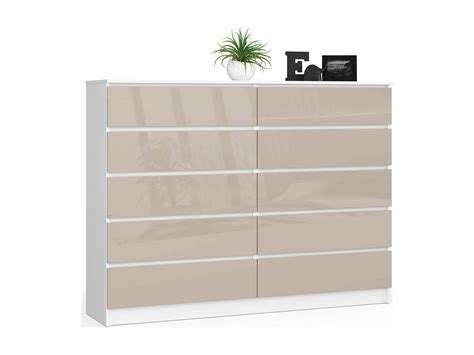 Grande Commode Pour Le Salon AKORD K160 Blanche 160 Cm 10 Tiroirs