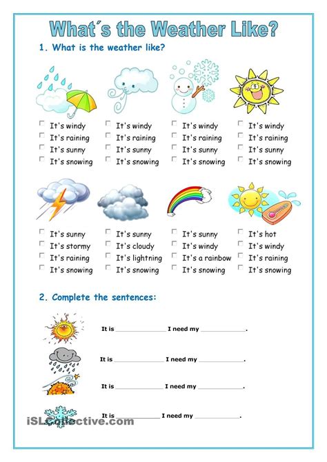 The Weather Weather Worksheets Weather Vocabulary English