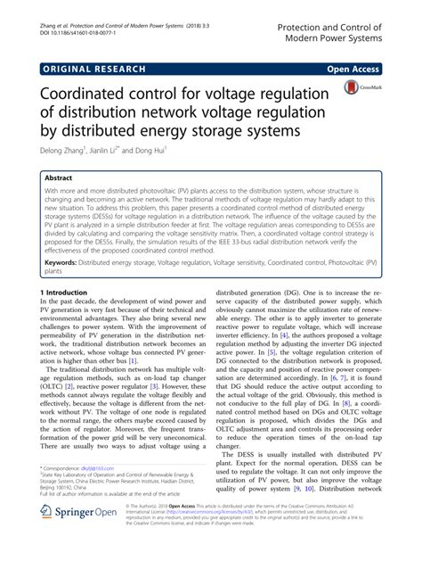 pdf coordinated control for voltage regulation of distribution network voltage regulation by