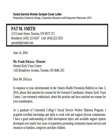 Free Sample Social Worker Cover Letters In Pdf Ms Word