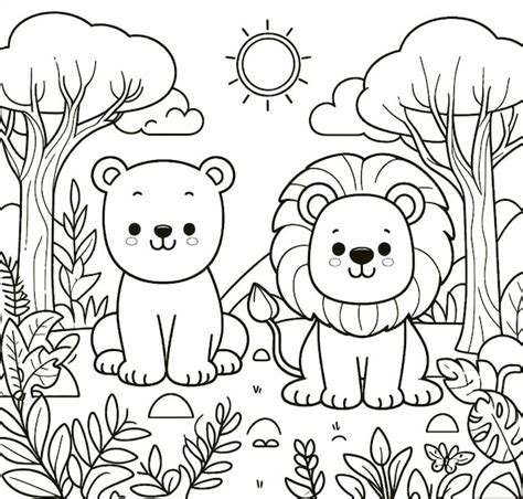 Ai gerar leão simples página de livro de colorir preto e branco arte de
