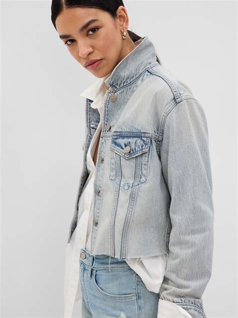 Oversized Cropped Denim Jacket With Washwell Gap