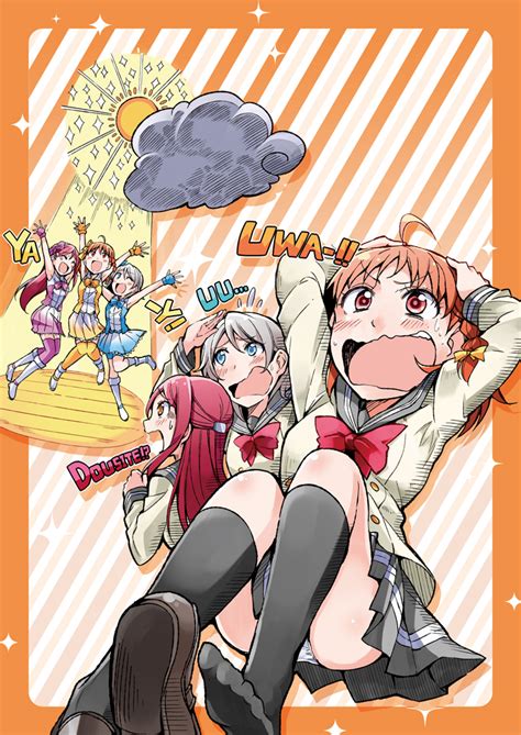 Safebooru 6girls D D Ahoge Arms Up Bibi Black Legwear Blue Eyes Blush Boots Braid Brown