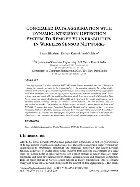 concealed data aggregation with dynamic intrusion detection system to remove vulnerabilities in