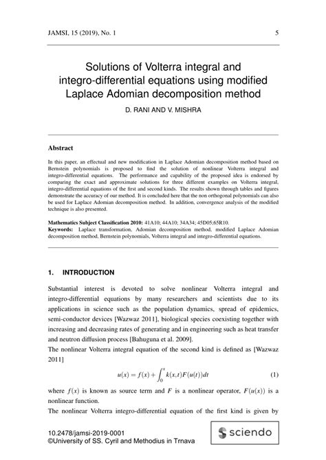 pdf solutions of volterra integral and integro differential equations using modified laplace