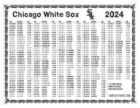 Chicago White Sox Schedule Calendar Kore Garnette