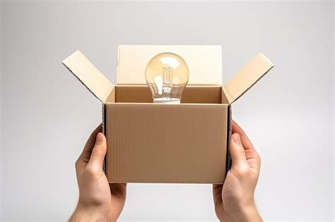 Premium AI Image Hand Holding Cardboard Box With Light Bulb Smart