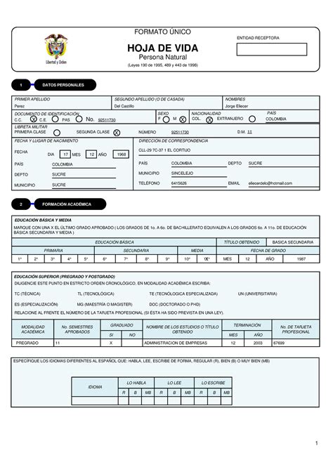 Hoja Sigep ii Formato único HV función publica HOJA DE VIDA Persona