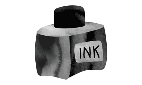 Inkpot Watercolor Hand Drawn Vector Illustration Isolated On White