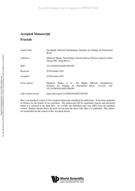pdf on highly efficient simultaneous schemes for finding all polynomial roots