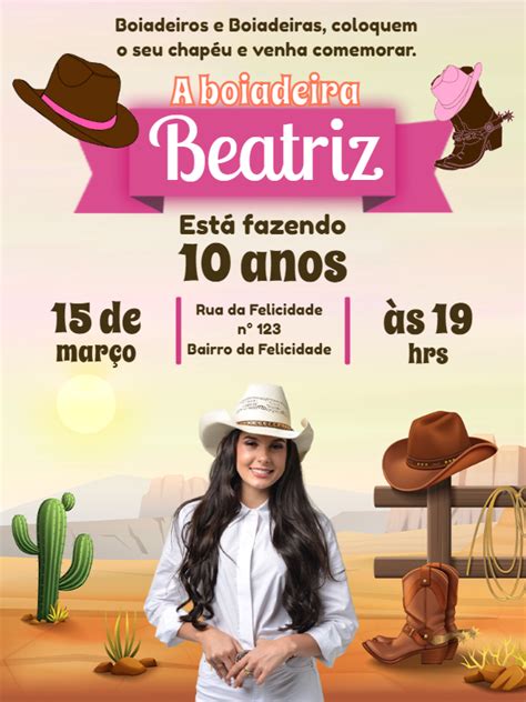 Convite aniversário Ana Castela Boiadeira Edite grátis nosso