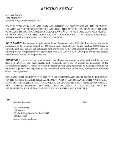 North Carolina Eviction Notice Template