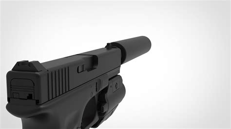 Black Handgun With Silencer FPS View Closeup Shot 31206422 Stock
