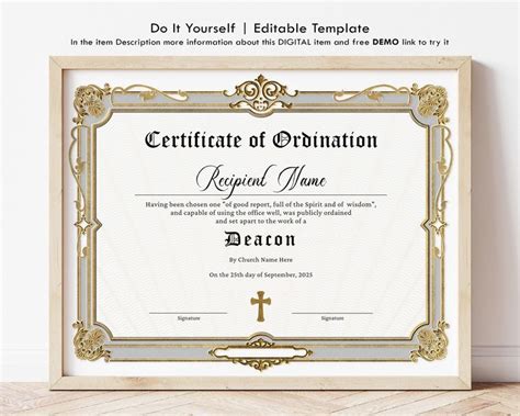 Deacon Ordination Certificate Template Printable Certificate Of