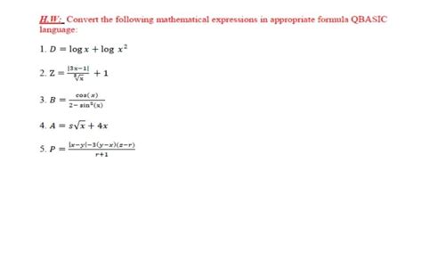 solved h w convert the following mathematical expressions