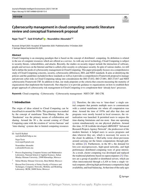 pdf cybersecurity management in cloud computing semantic literature review and conceptual