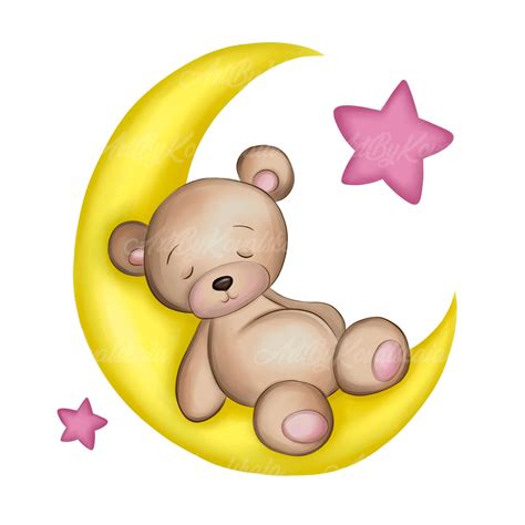 Teddy Bear Clipart Teddy Bear Sleeping On Moon PNG Baby Etsy