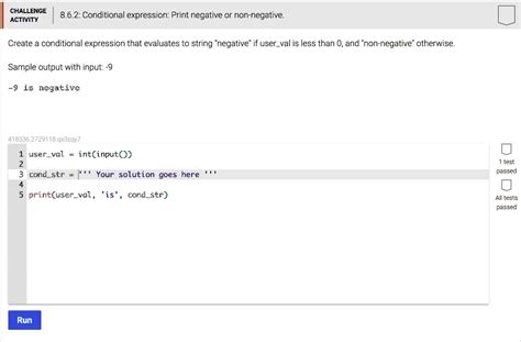 solved challenge activity 8 6 2 conditional expression print negative or non negative create