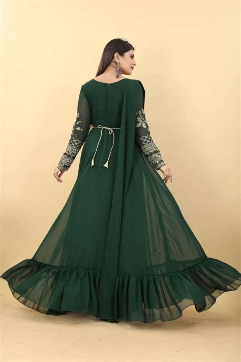 Dark Green Color Georgette With Fancy Designer Party Wear Gown Collection