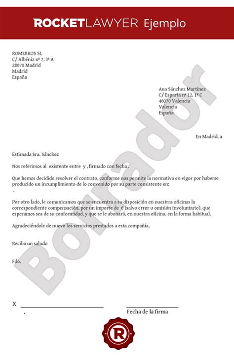 Carta para resolver el contrato Crea una carta de terminación de