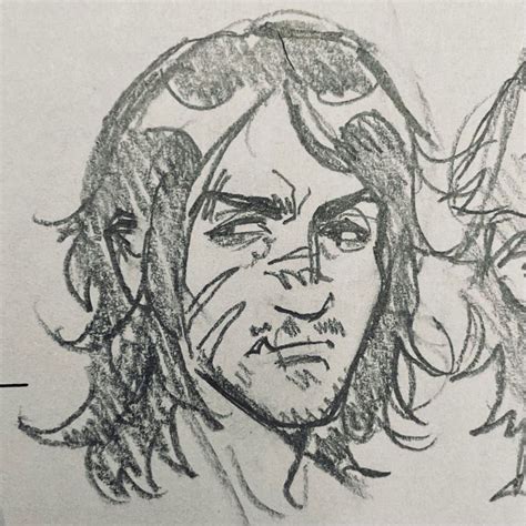 A Drawing Of A Man S Face With Long Hair And An Angry Look On His Face