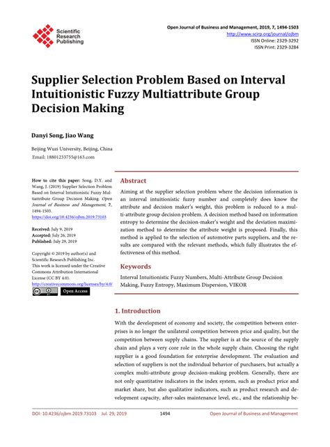 pdf supplier selection problem based on interval intuitionistic fuzzy multiattribute group
