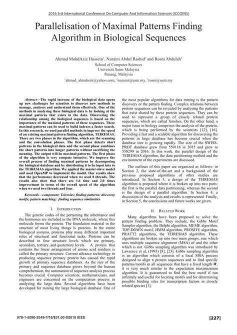 pdf parallelisation of maximal patterns finding algorithm in biological sequences