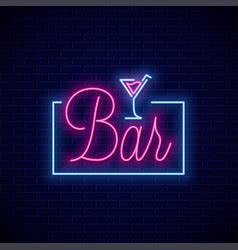 Neon Cocktail Bar And Cafe Glowing Sign With Vector Image