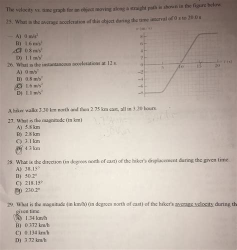 solved velocity vs time graph for an object moving along a