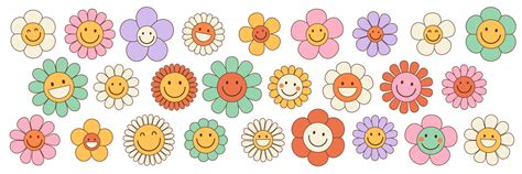 Groovy Flower Cartoon Characters Funny Happy Daisy Sticker Pack In