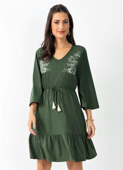Vestido Verde Curto Bordados Quintess