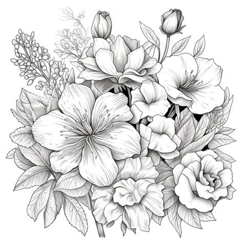 Un Ramo De Flores Arte Lineal Clip Art Foto Premium