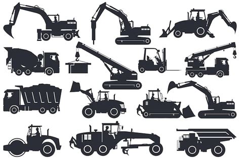 Premium Vector Set Of Heavy Machinery Silhouettes Truck Soil