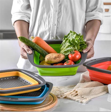 Round Collapsible Colander Foldable Kitchen Strainer Set For Draining