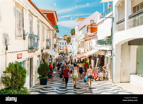 CASCAIS PORTUGAL AUGUST 25 2017 Tourists Visiting Downtown Cascais