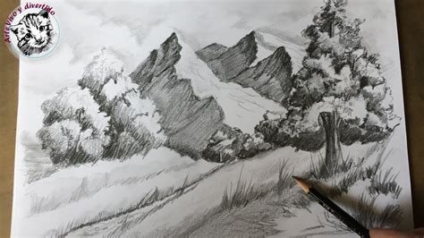 Cómo Dibujar un paisaje de Montañas y árboles con Lápiz Paso a Paso