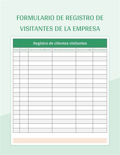 Plantilla De Formato Excel Formulario De Registro De Visitantes De La