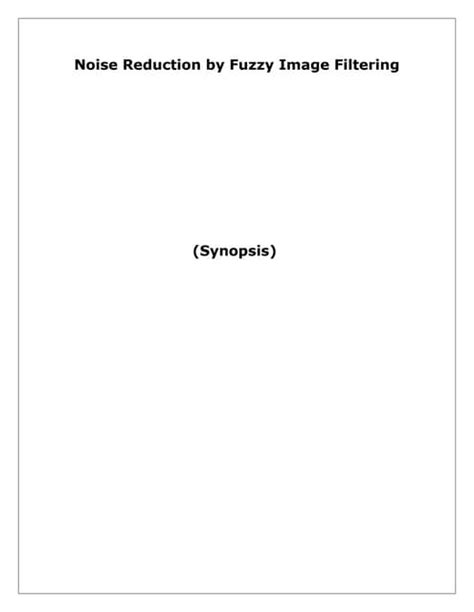 noise reduction by fuzzy image filtering synopsis pdf