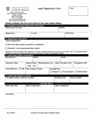 Fillable Online Laser Registration Form University Of Chicago Fax