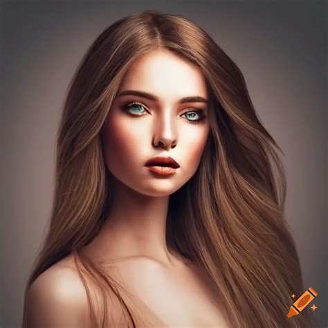 Portrait Of A Woman With Long Brown Hair On Craiyon