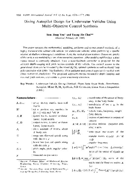 pdf diving autopilot design for underwater vehicles using multi objective control synthesis