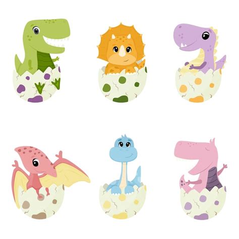 Premium Vector Set Of Cute Baby Dinosaurs In An Egg Shell Cute Baby