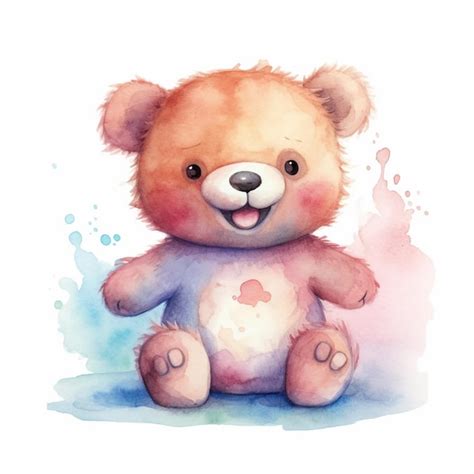 Pintura De Acuarela De Un Lindo Oso De Peluche Foto Premium